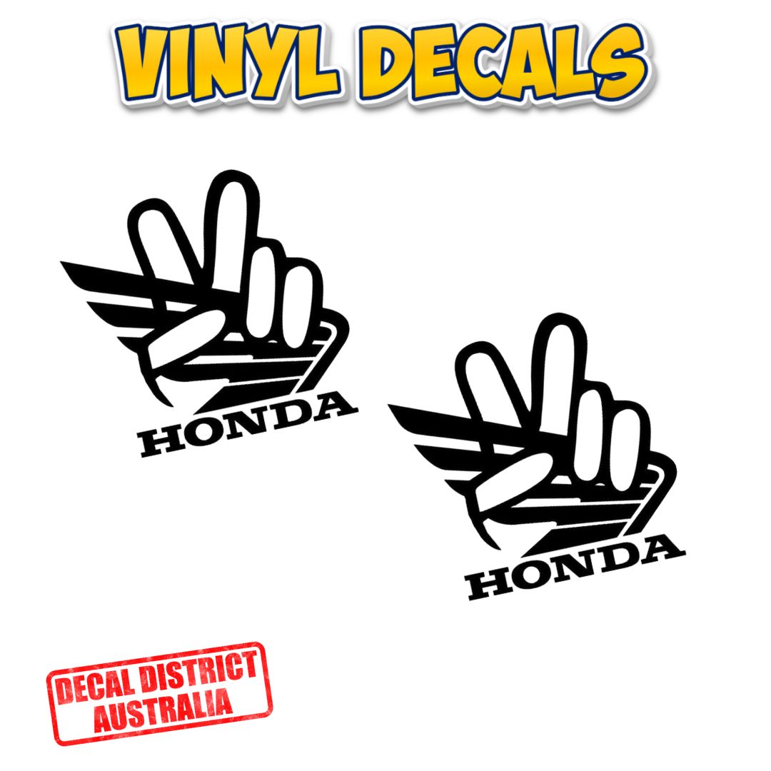 Pair Of Matte Peace Hand Black Honda Wing Decal – Decal District